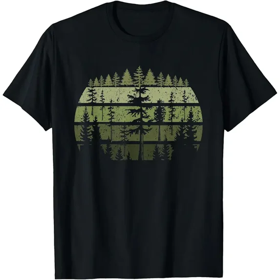 Distressed Pine Forest Sunset Design Unisex Short Sleeve Graphic T ...
