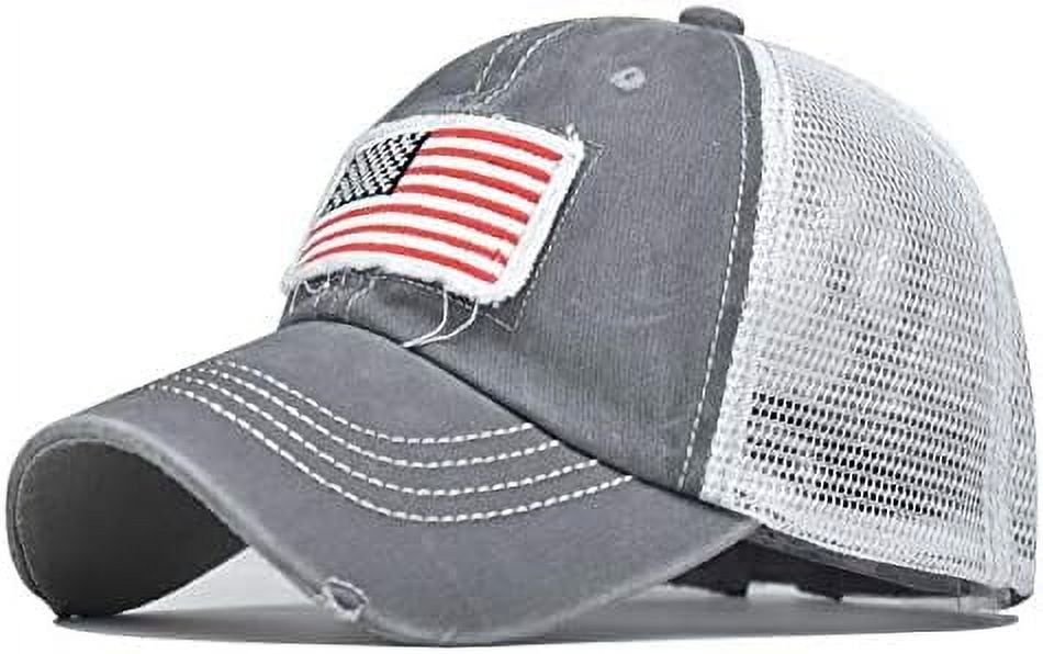Distressed Ponytail Hat for Women American-Flag Pony Tail Caps High Bun ...