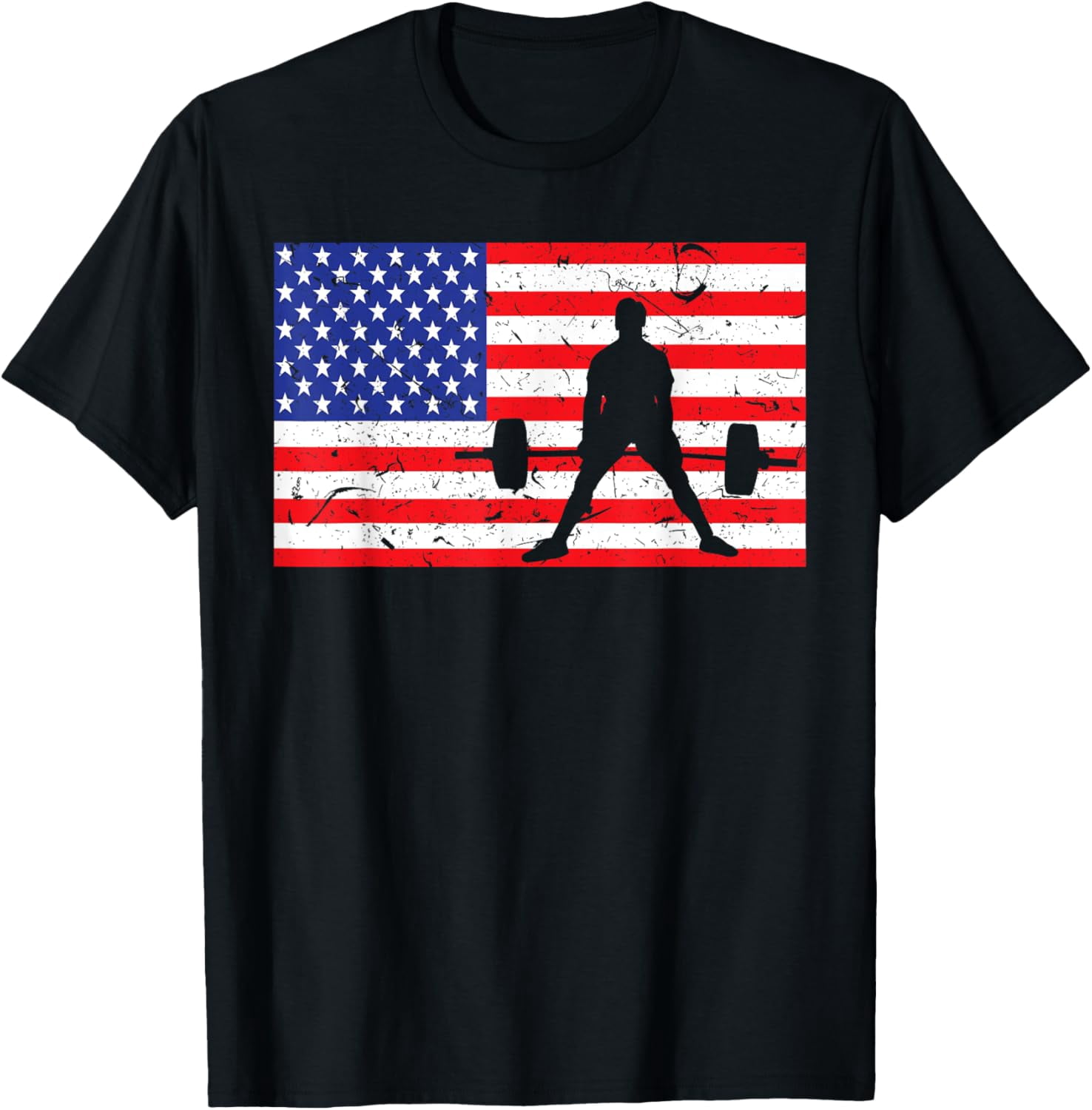 Distressed Powerlifting USA American Flag Vintage Weightlift T-Shirt ...