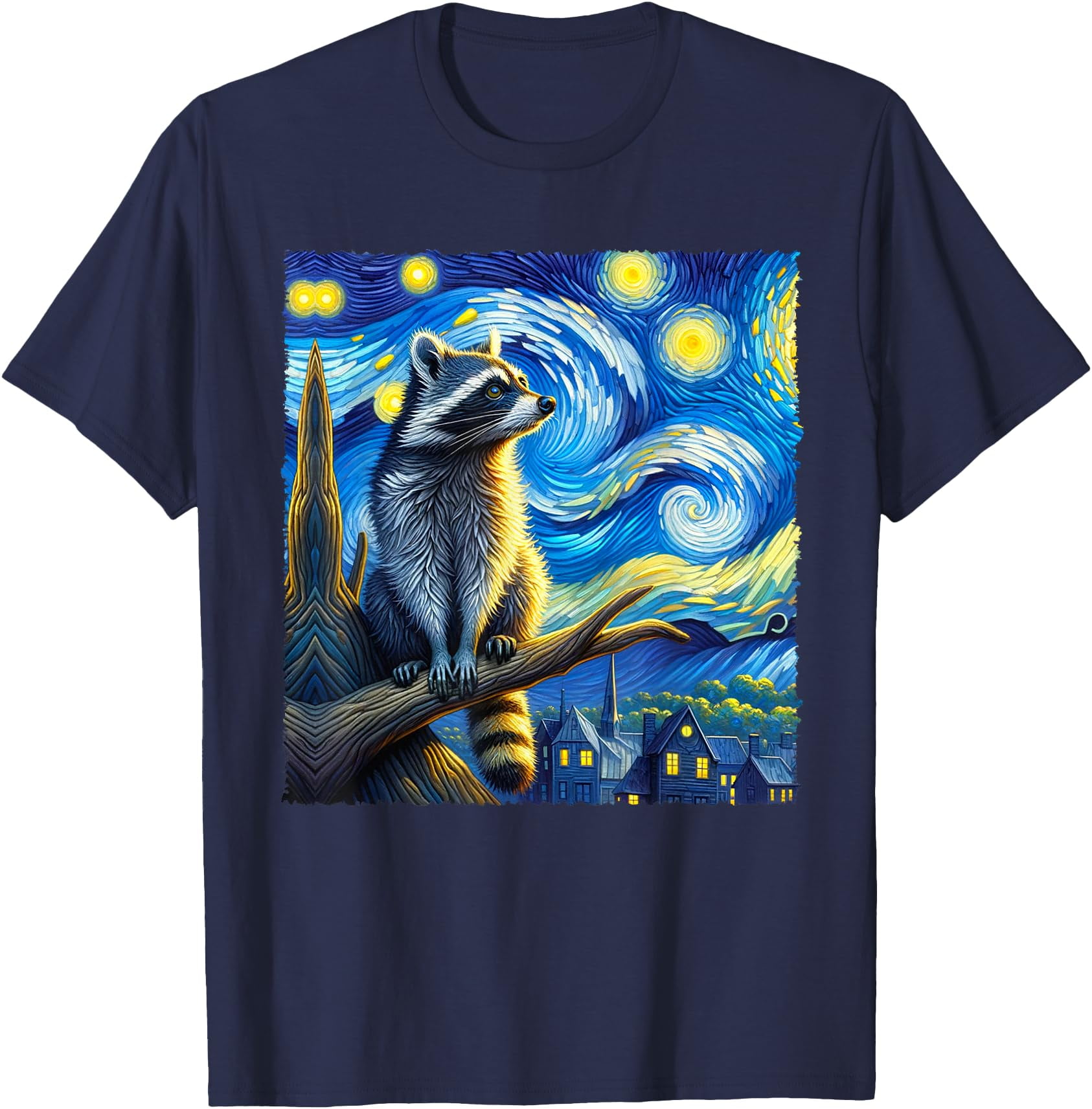 Distressed Raccoon Starry Night Painting Raccoons Van Gogh T-Shirt ...