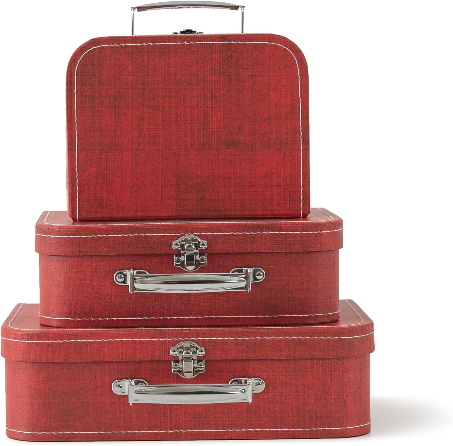 Distressed Red Cardboard Suitcase Boxes with Handle (Set of 3 ...