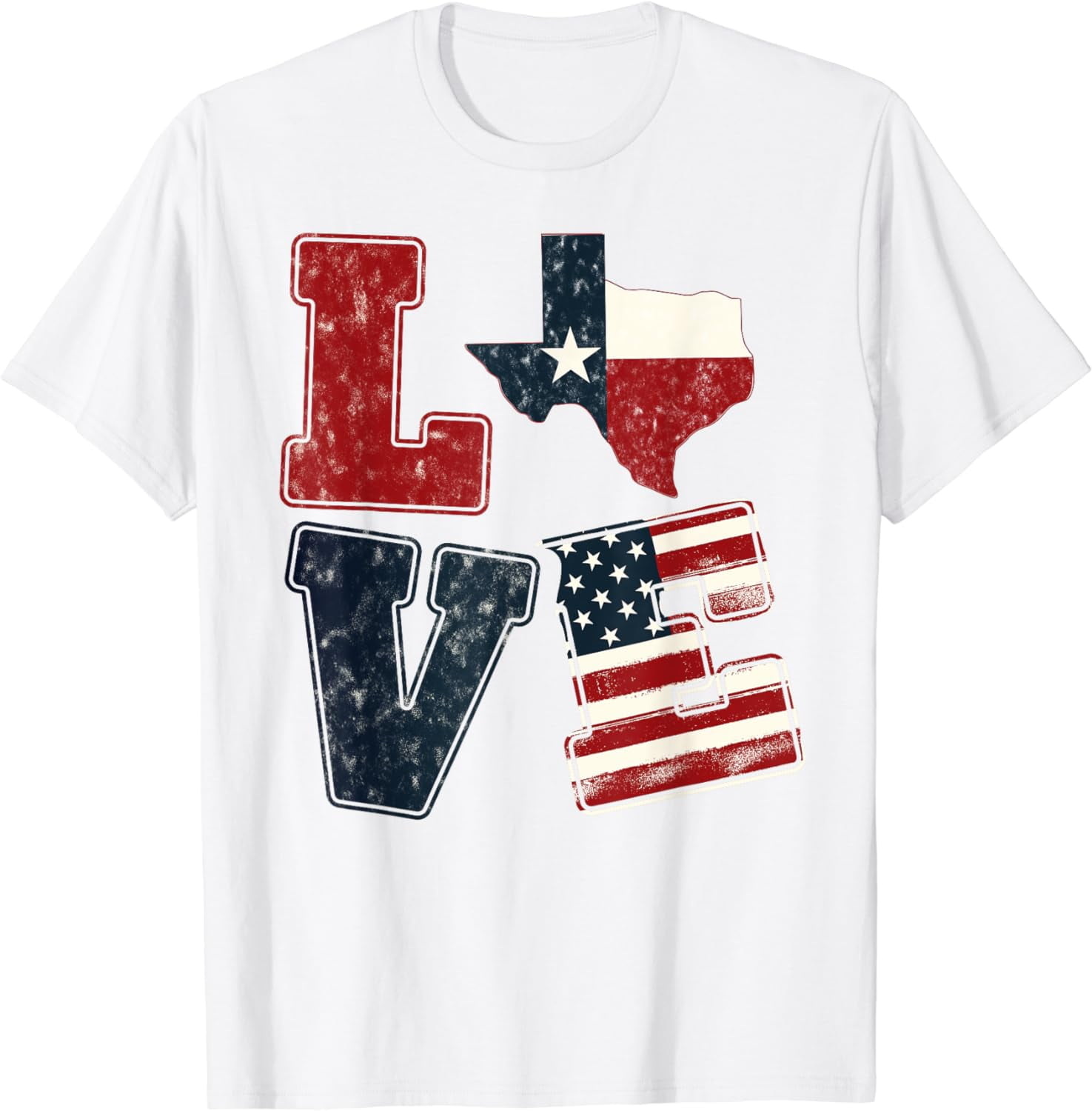 Distressed Retro TX 4th July American flag I Love Texas flag T-Shirt ...