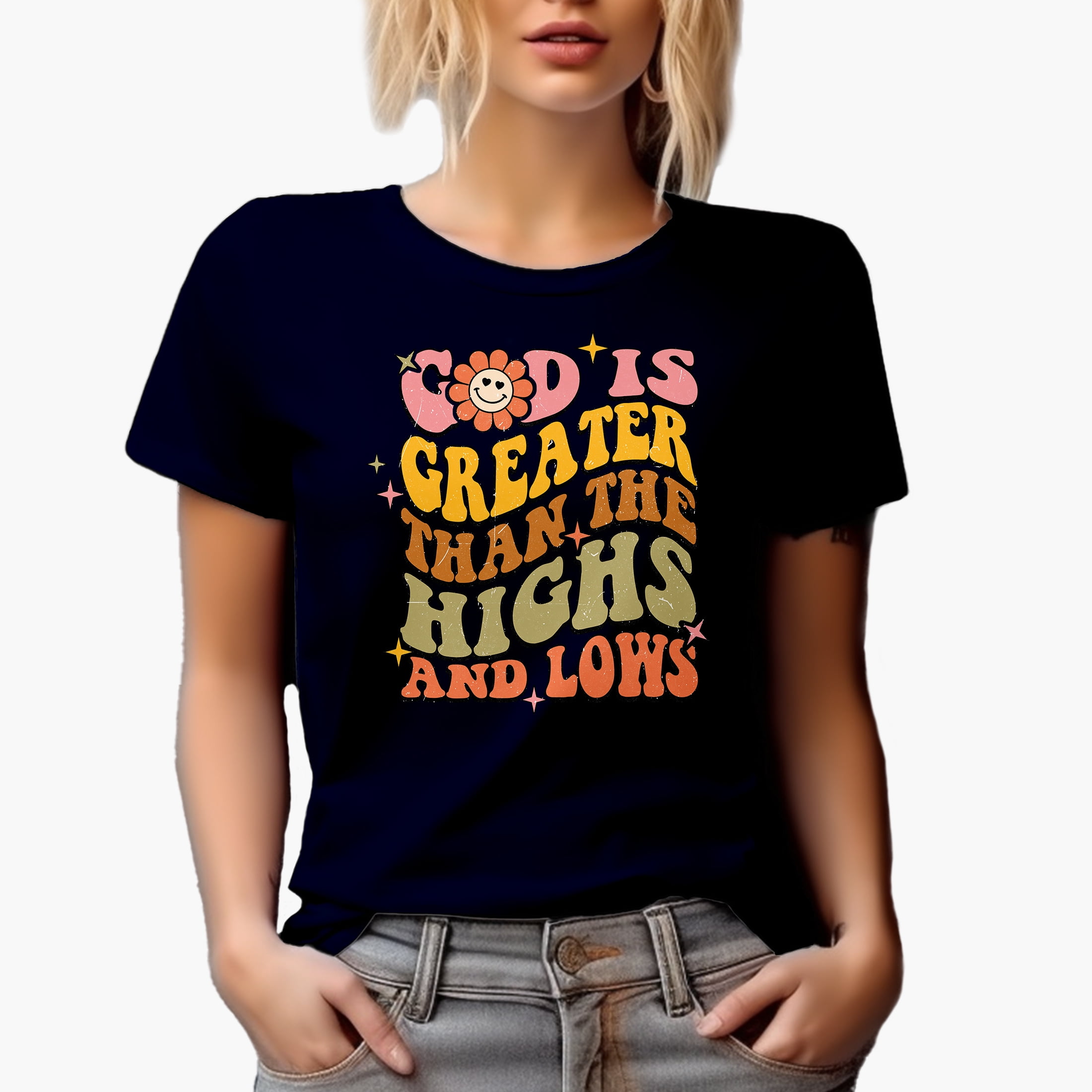 Distressed Retro Wavy God Is Greater Than the Highs and Lows Text Art ...
