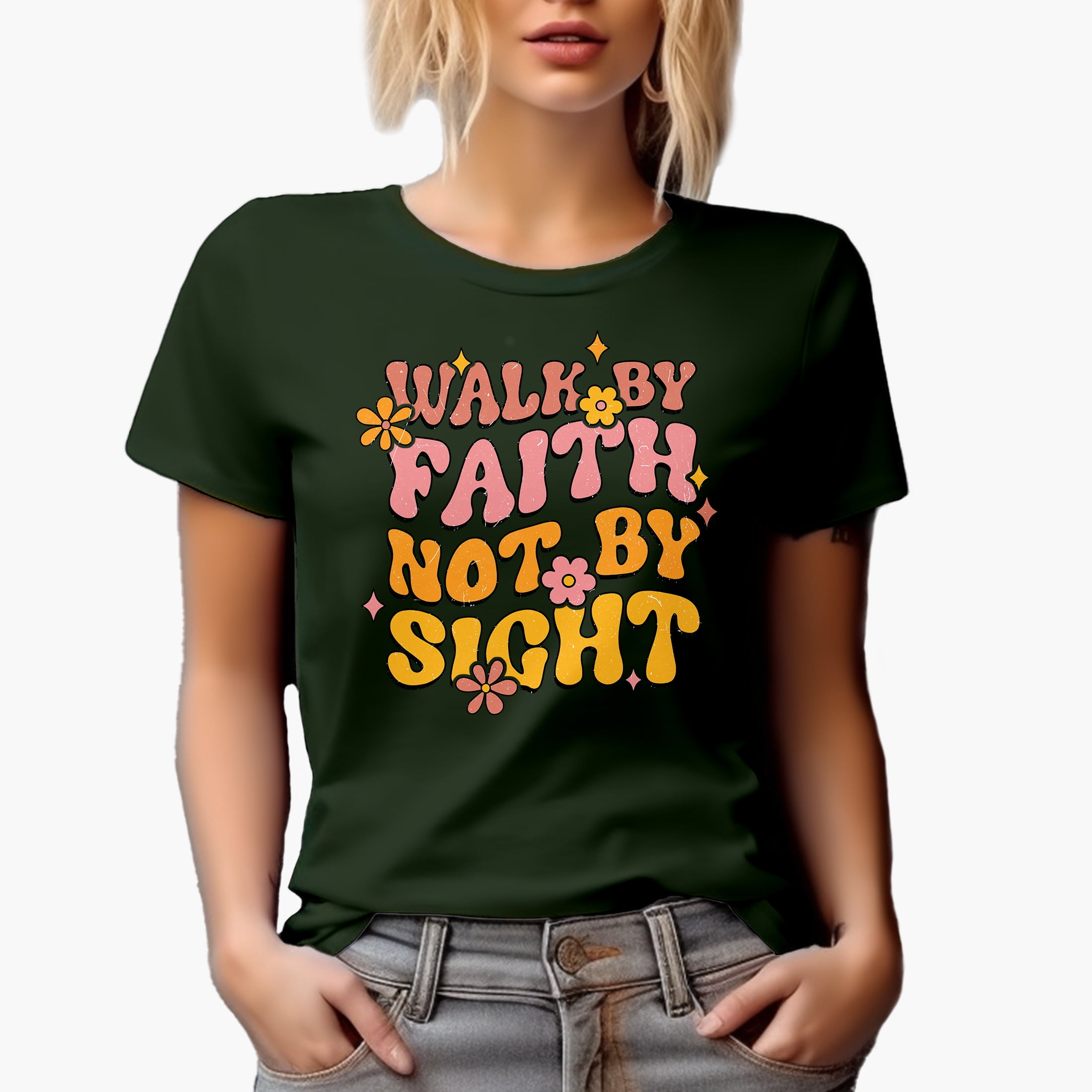Distressed Retro Wavy Walk by Faith Not by Sight Text Art Merch Gift ...