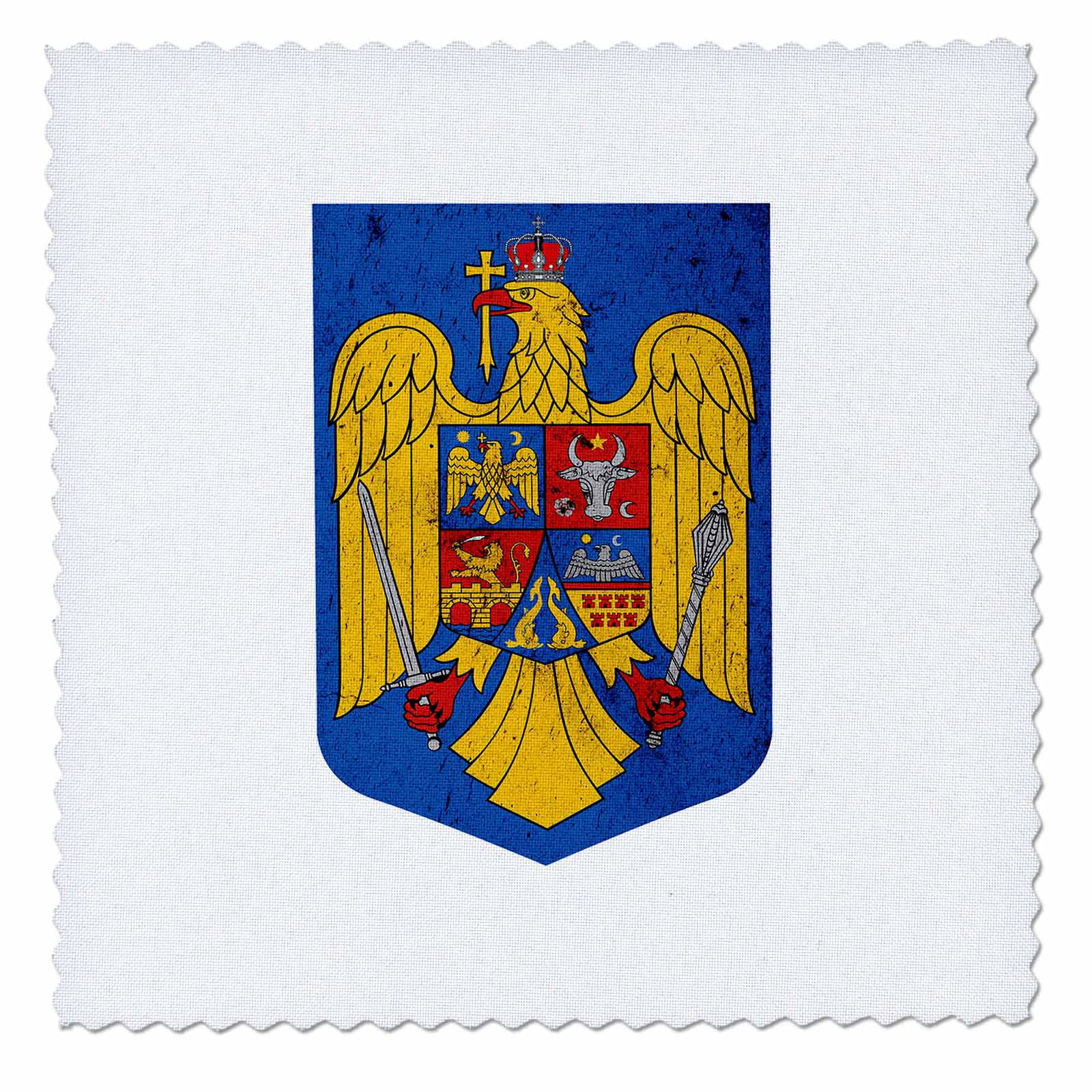 3dRose, Distressed Romania Coat of Arms, 12x12 inch quilt square ...