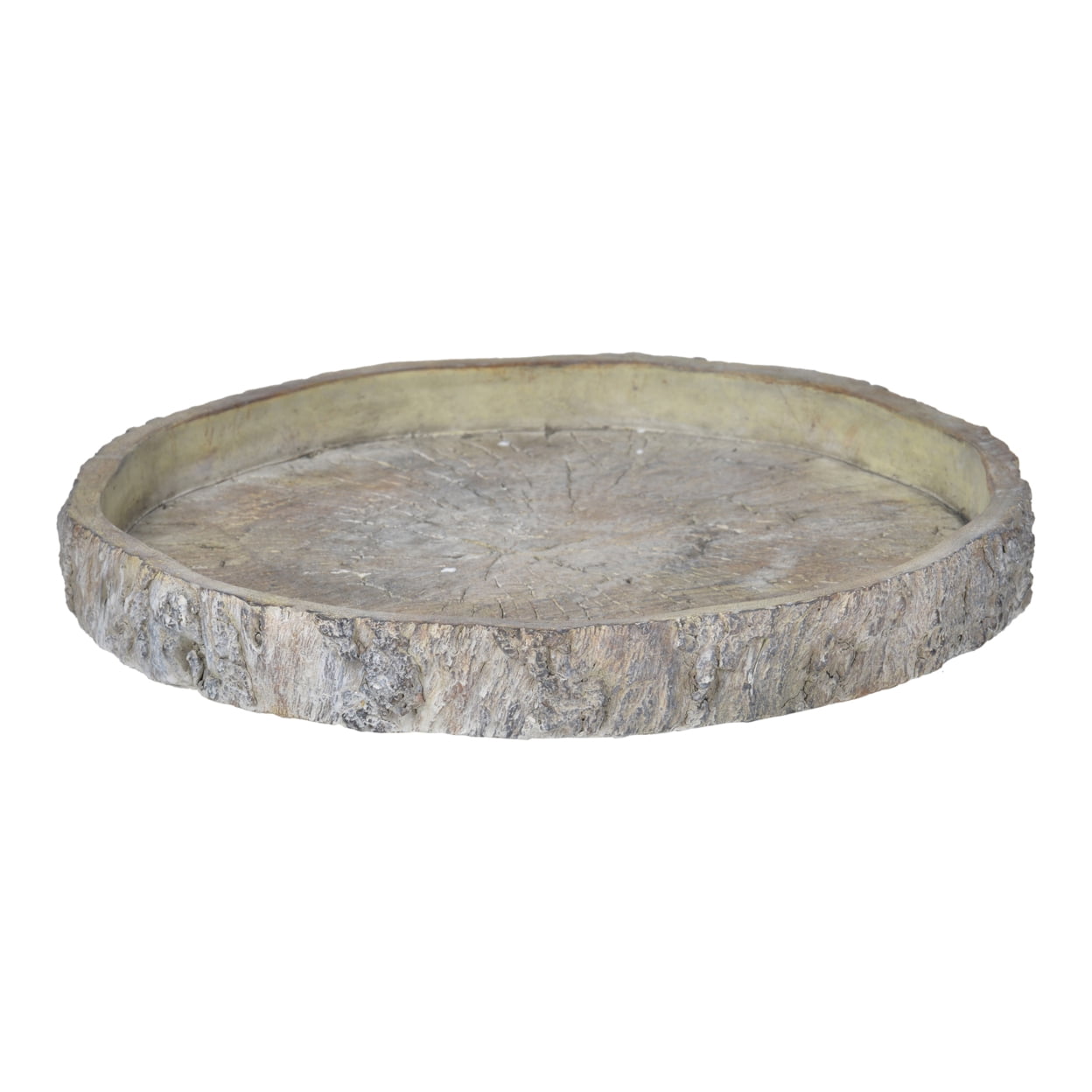 Distressed Round Shape Cemented Log Plate, Gray - Saltoro Sherpi ...