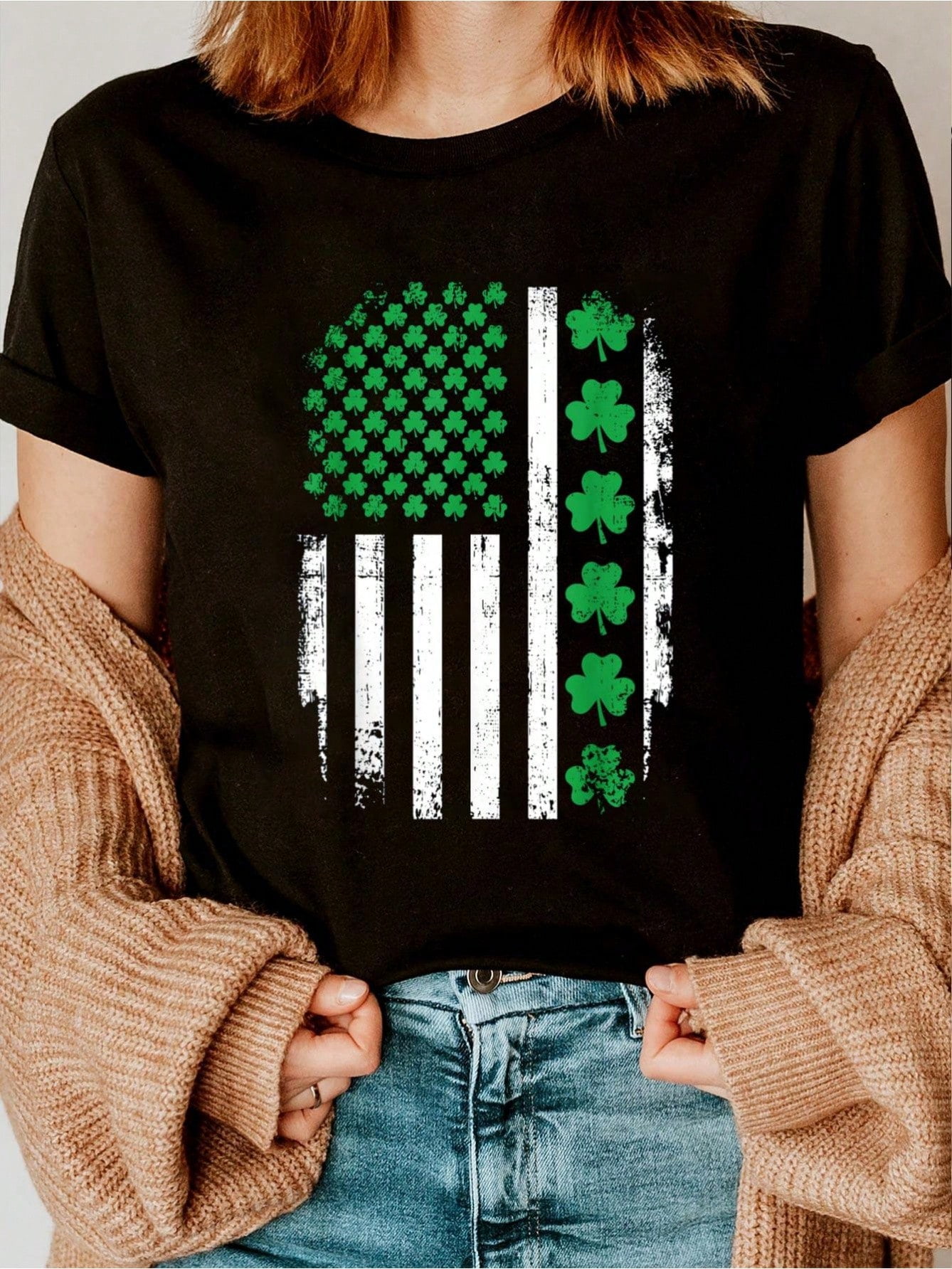 Distressed Shamrock US Flag Graphic Unisex Short Sleeve Holiday Casual ...