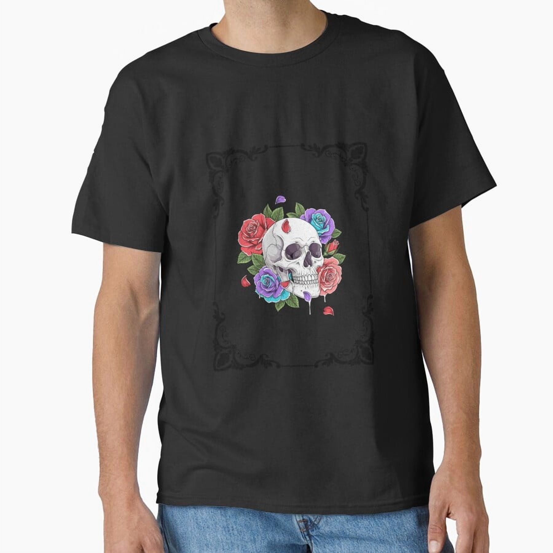 Distressed Skeleton Head with Flowers Gothic H38660 T-Shirt, for Men ...