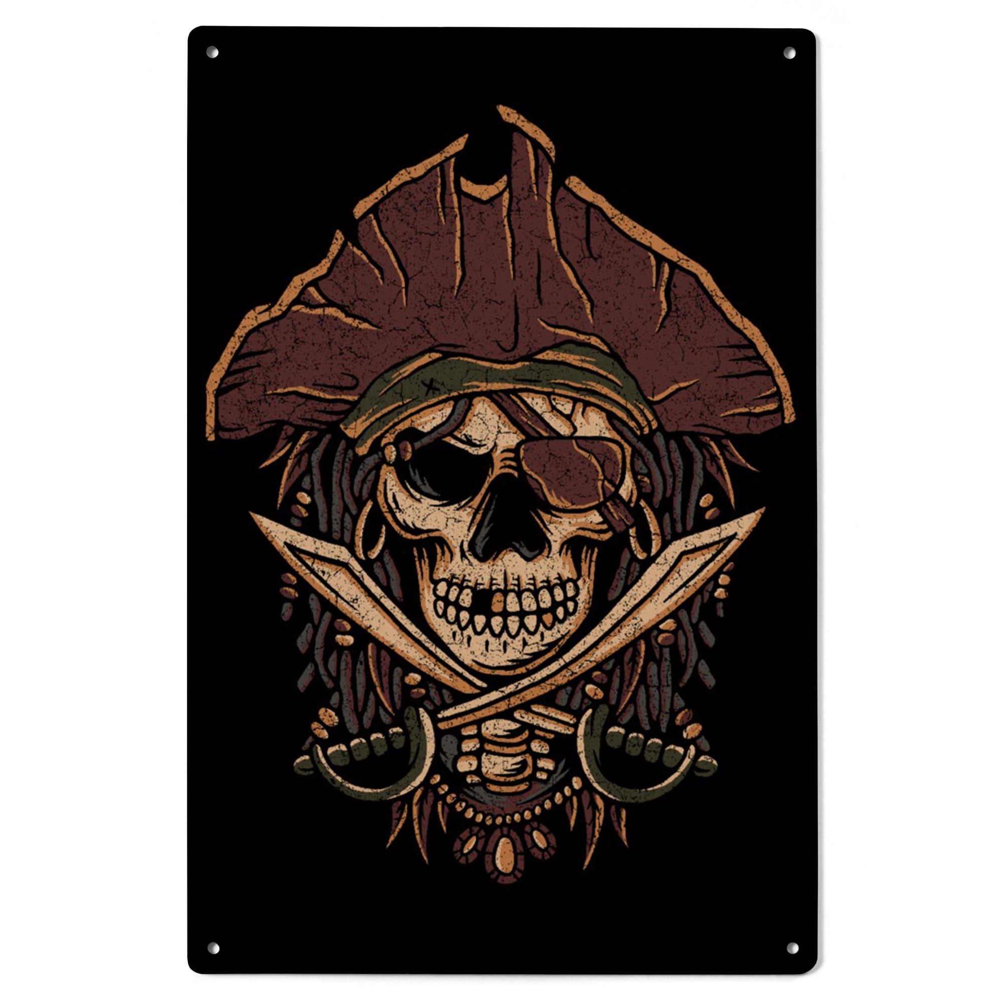 Distressed Skull Pirate Birch Wood Wall Sign (6x9 Rustic Home Decor ...