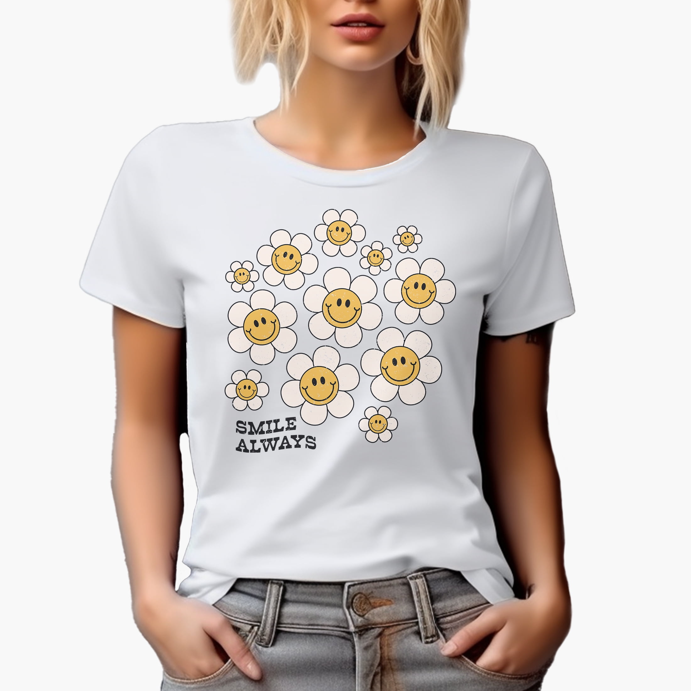Distressed Smile Always - 90s Retro Smiling Flowers Art Merch Gift ...