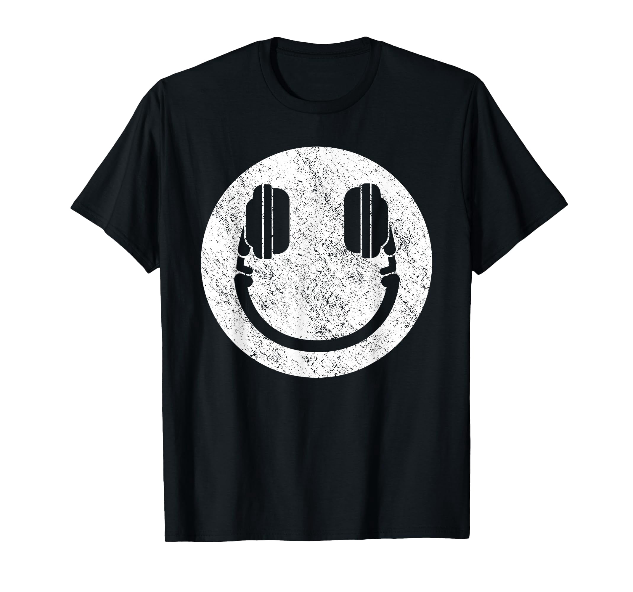 Distressed Smiley Face with Headphones DJ T-Shirt for Music Lovers ...