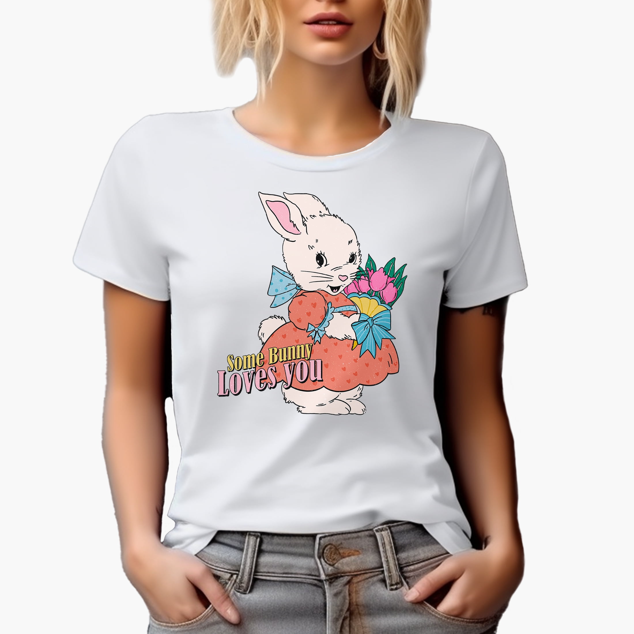 Distressed Some Bunny Loves You - Cute Retro Rabbit Art or Easter ...