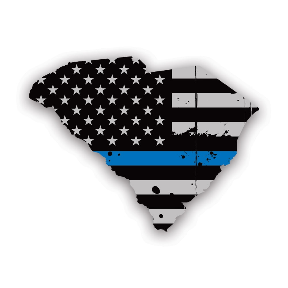 Distressed South Carolina State Shaped Subdued US Flag Thin Blue Line Sticker Sticker Decal ...