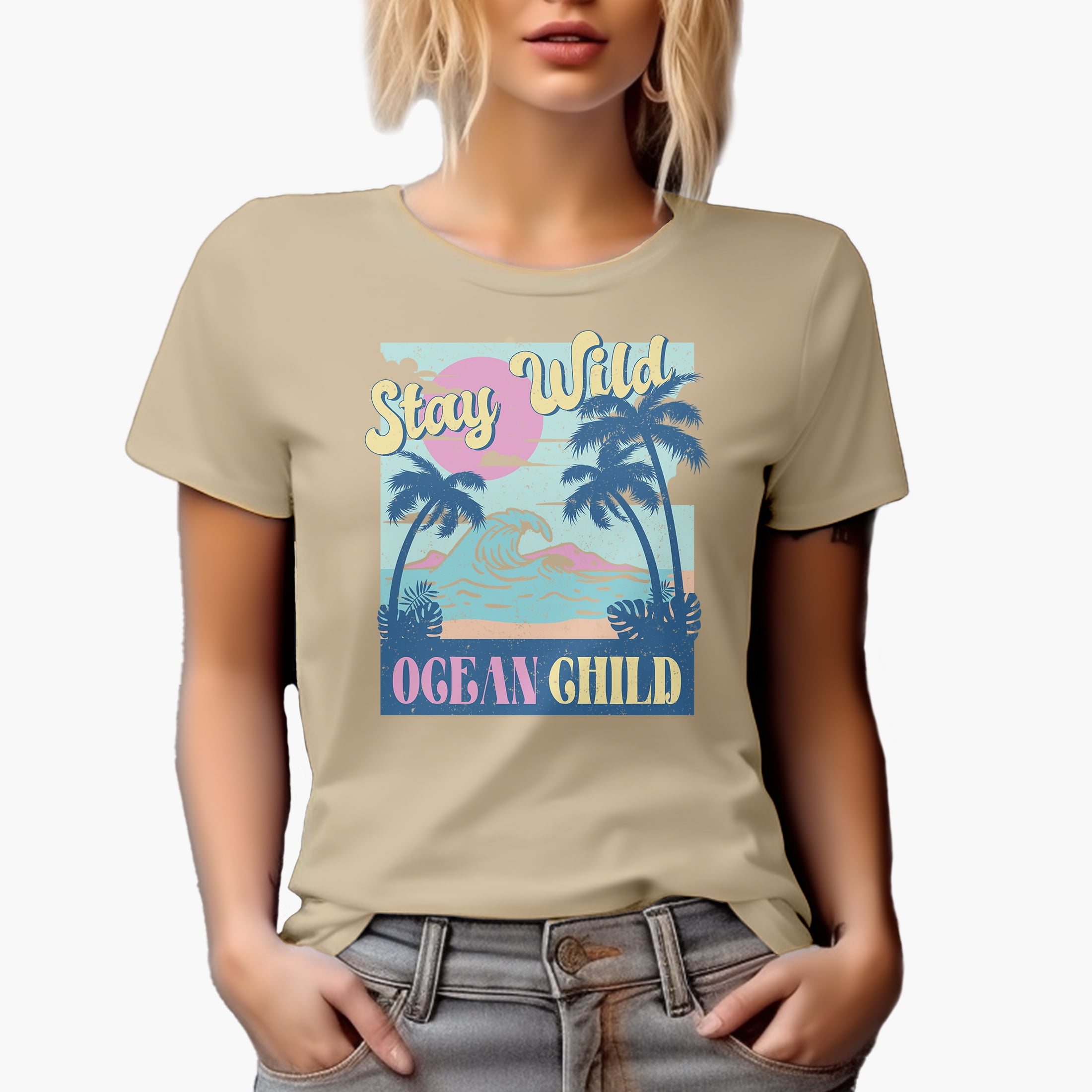 Distressed Stay Wild, Ocean Child - Retro Palm Trees & Sea Art Merch ...