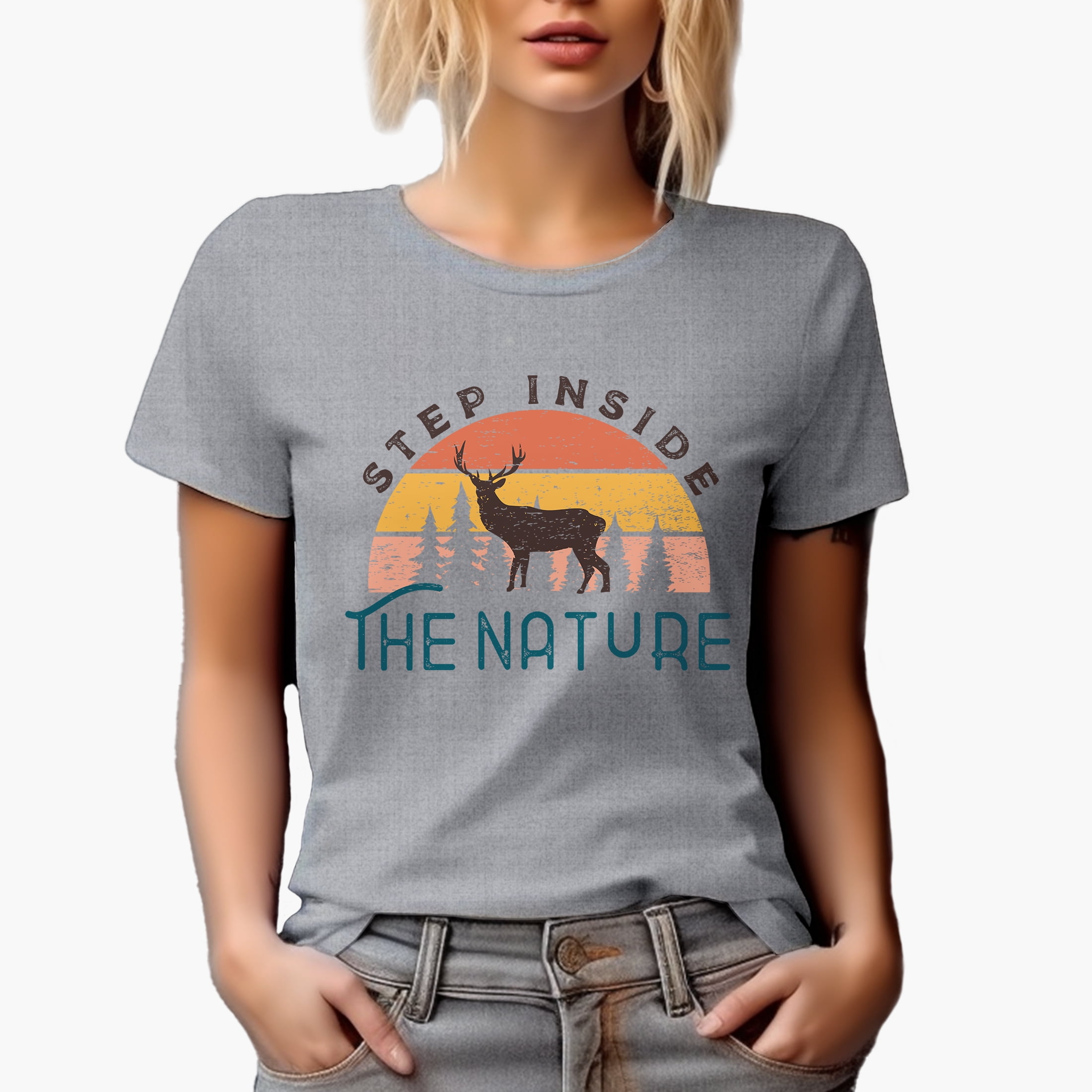 Distressed Step Inside the Nature - Retro Deer Art Adventure Themed ...