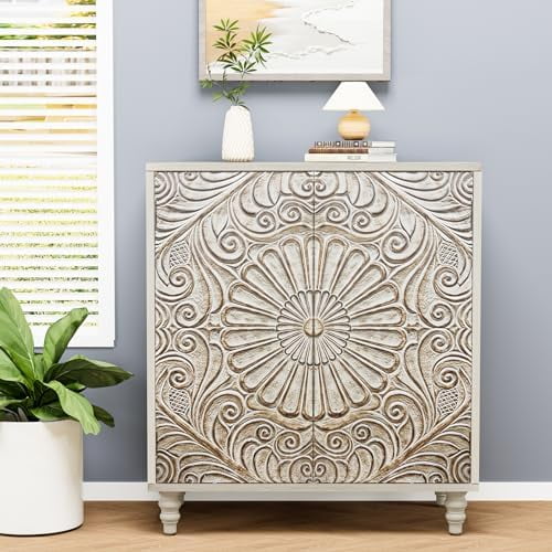 Distressed Storage Cabinet with Line Pattern, Morden Accent Cabinet ...
