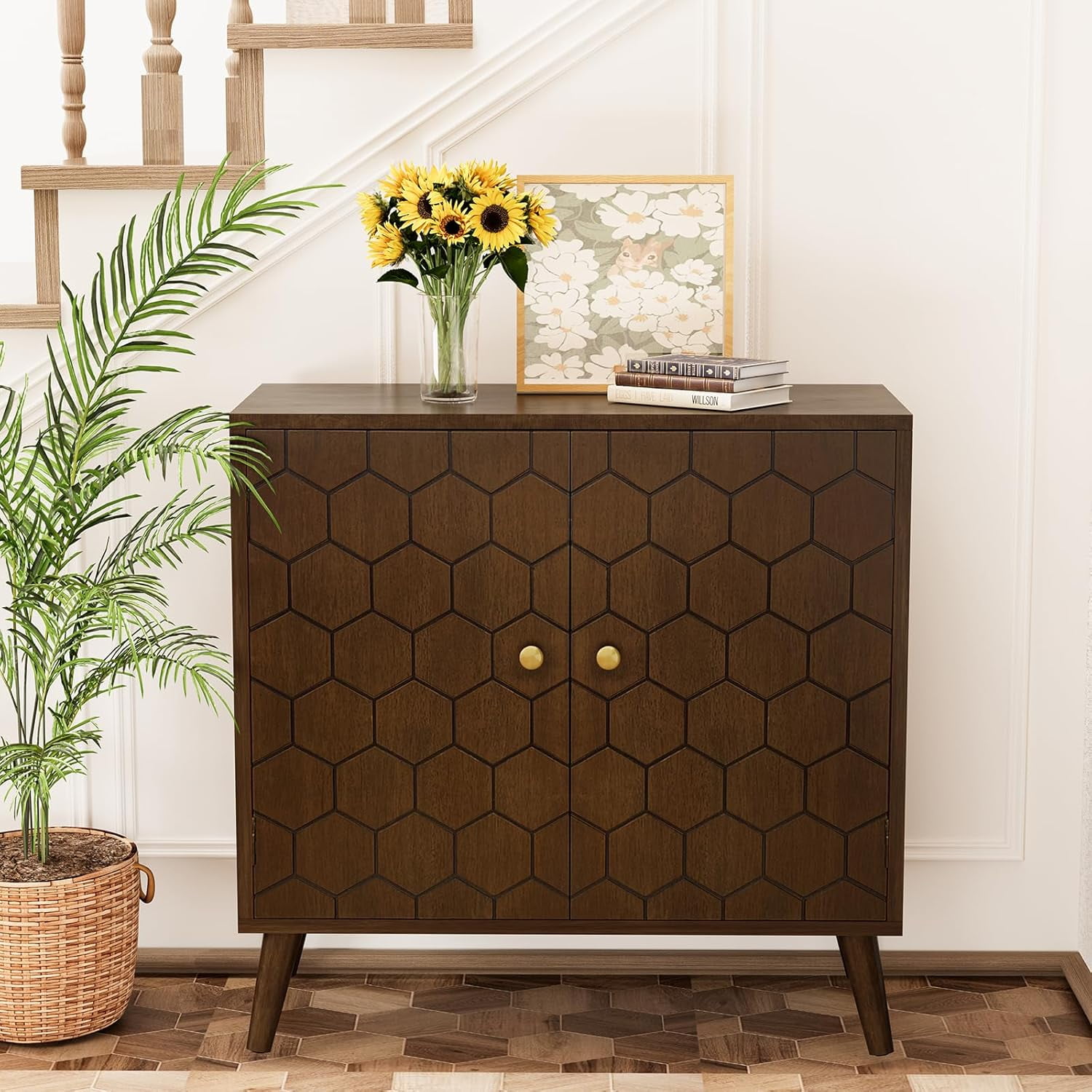 Distressed Storage Cabinet with Pattern, Morden Accent Cabinet with ...