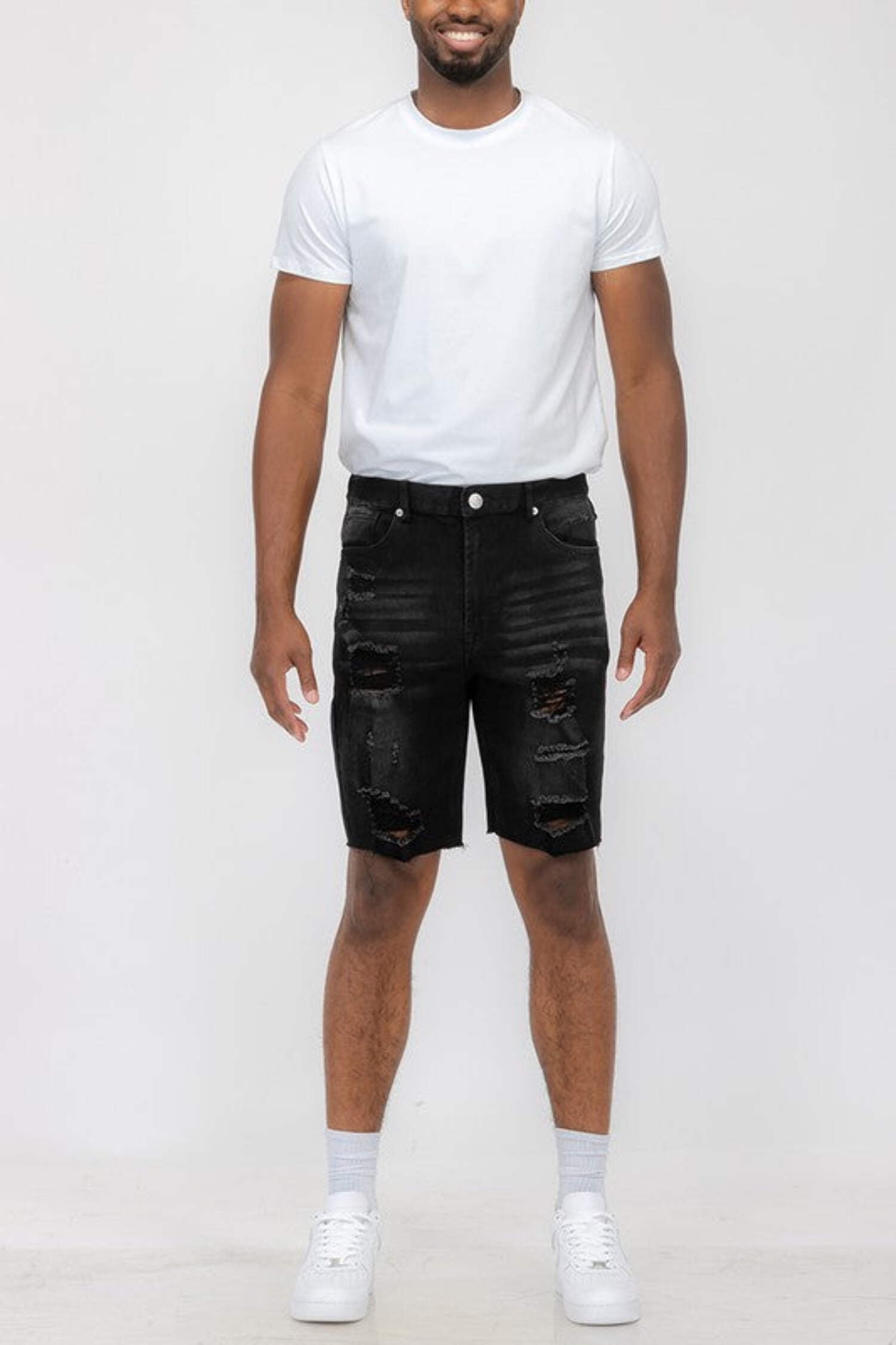 Distressed Stretch Denim Shorts - Walmart.com