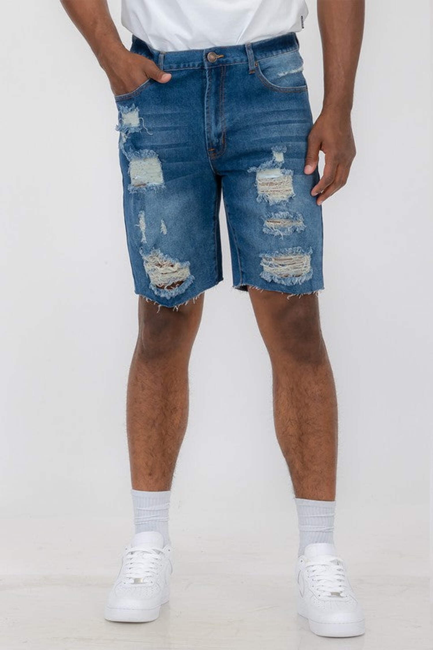 Distressed Stretch Denim Shorts - Walmart.com