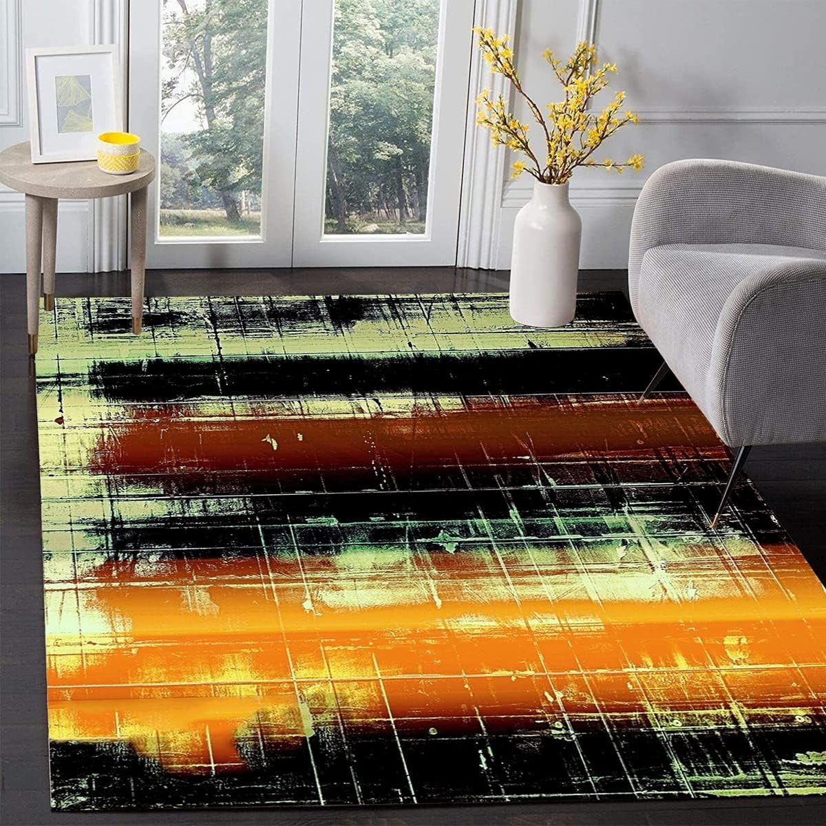Distressed Stripes Modern Geometric Area Rug For Living Room Orange ...