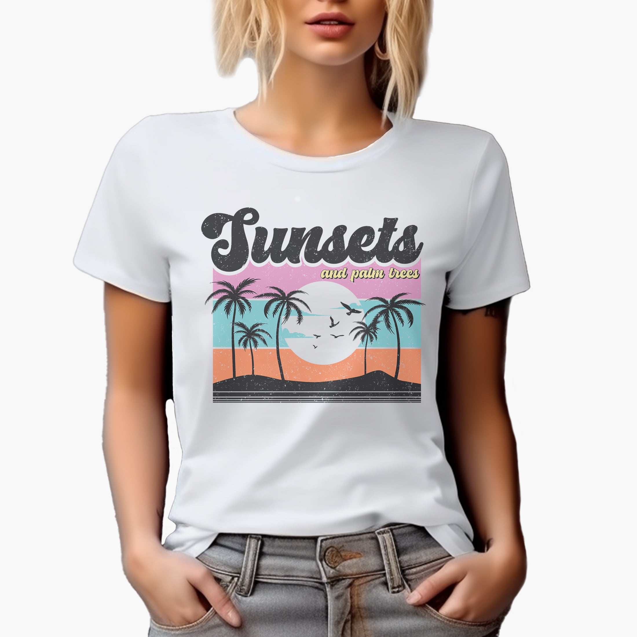 Distressed Sunsets and Palm Trees - Summer or Beach Themed Art Merch ...