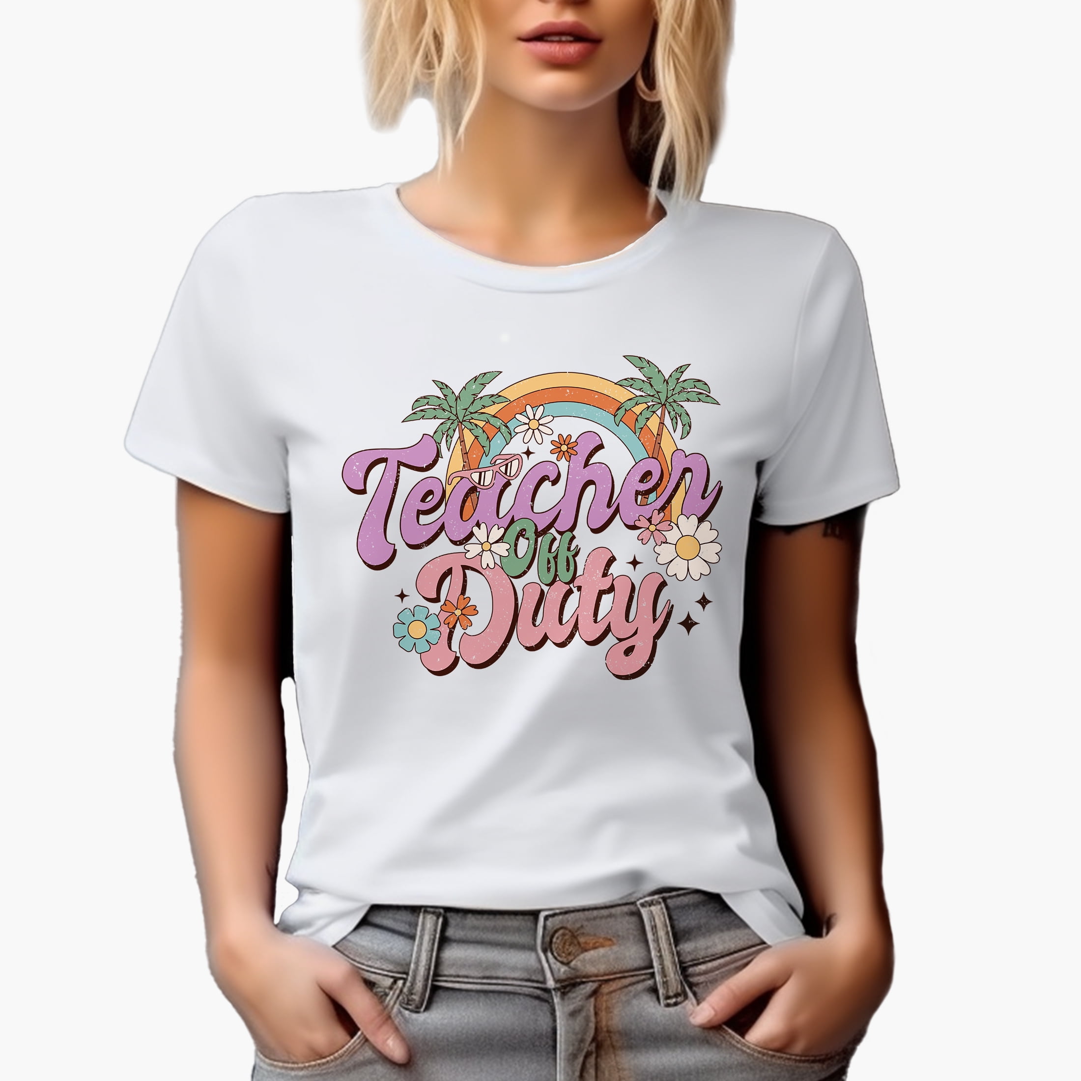 Distressed Teacher Off Duty - Retro Vacation or Summer Themed Art Merch ...