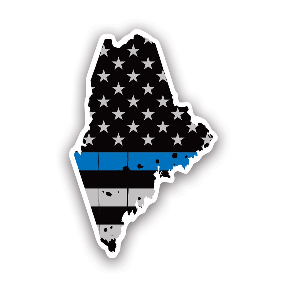 Distressed Thin Blue Line Maine State Shaped Subdued US Flag Sticker Decal - Self Adhesive Vinyl ...