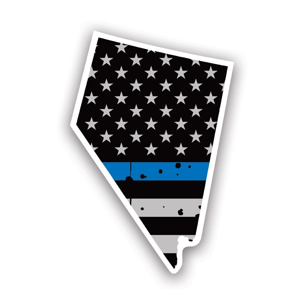 Distressed Thin Blue Line Nevada State Shaped Subdued US Flag Sticker ...