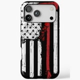 Distressed Thin Red Line Flag Art iPhone Case 17 to 11 Pro Max ...