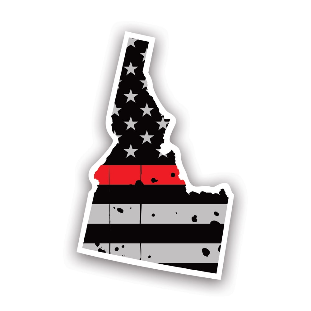 Distressed Thin Red Line Idaho State Shaped Subdued US Flag Sticker ...