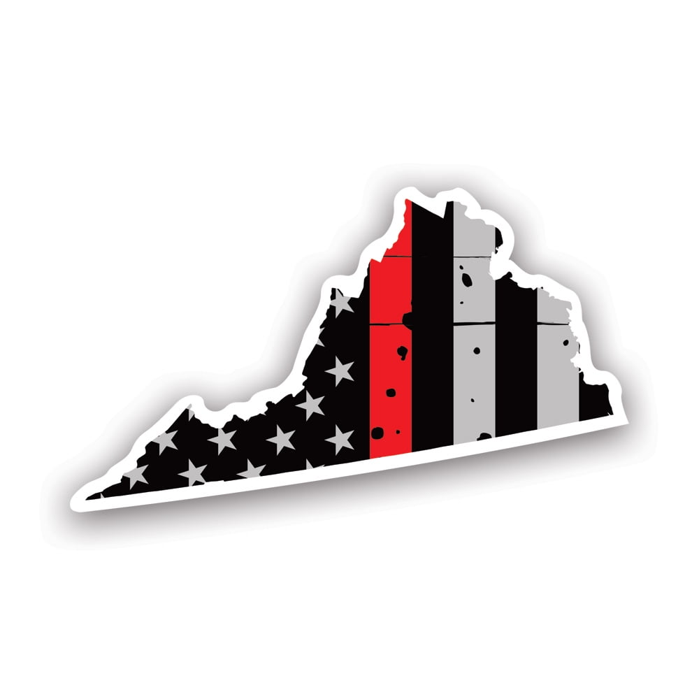 Distressed Thin Red Line Virginia State Shaped Subdued US Flag Sticker ...