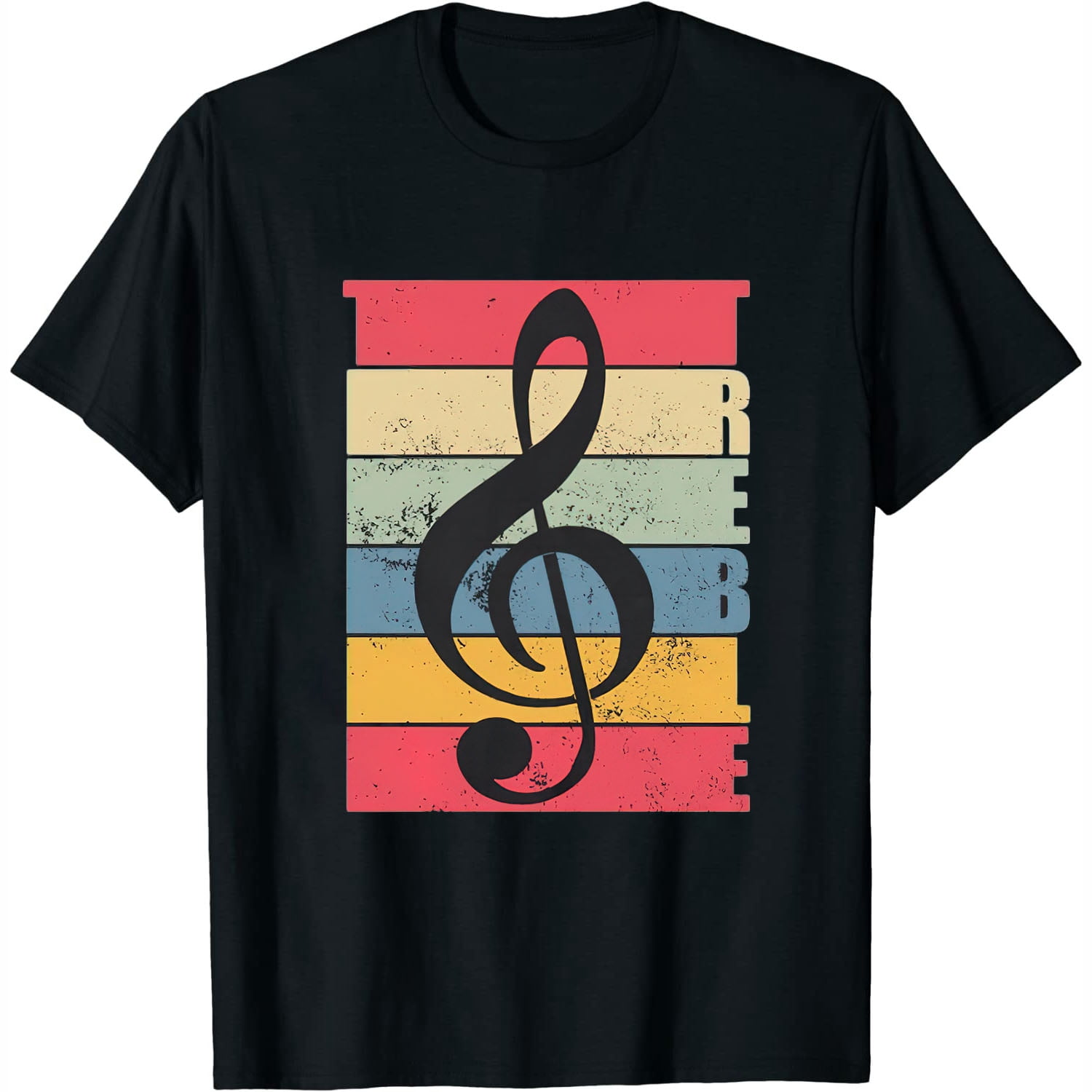 Distressed Treble Clef Silhouette Music Note Design Short Sleeve Womens ...
