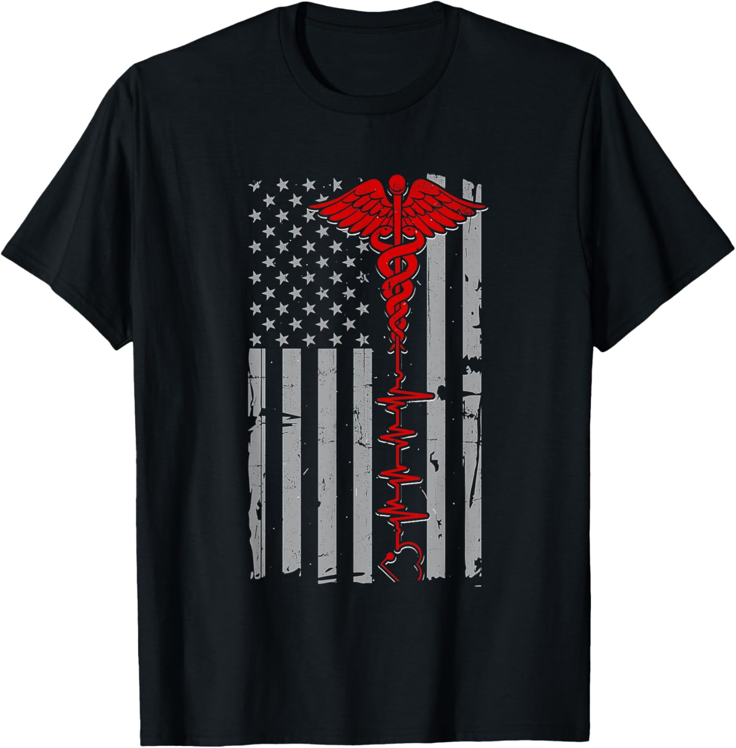Distressed US American Flag Nurse Life Stethoscope Nursing T-Shirt100 ...
