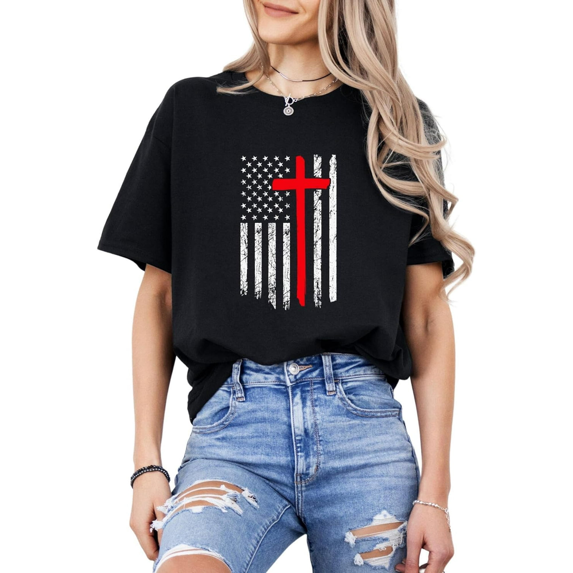 Distressed US Flag Red Stripe Graphic Unisex Short Sleeve Cotton Blend ...