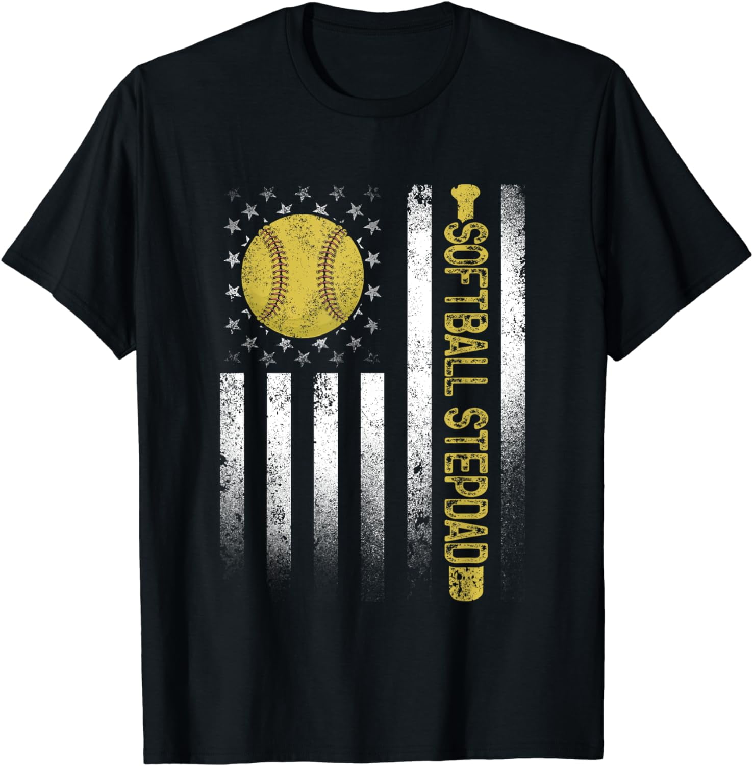 Distressed USA American Flag Softball Stepdad Father's Day T-Shirt ...