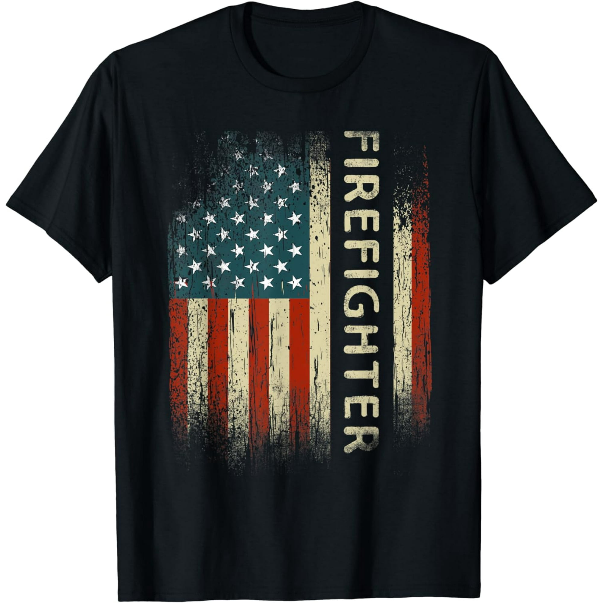 Distressed USA Flag Firefighter for Men Short Sleeve Graphic T-Shirt ...