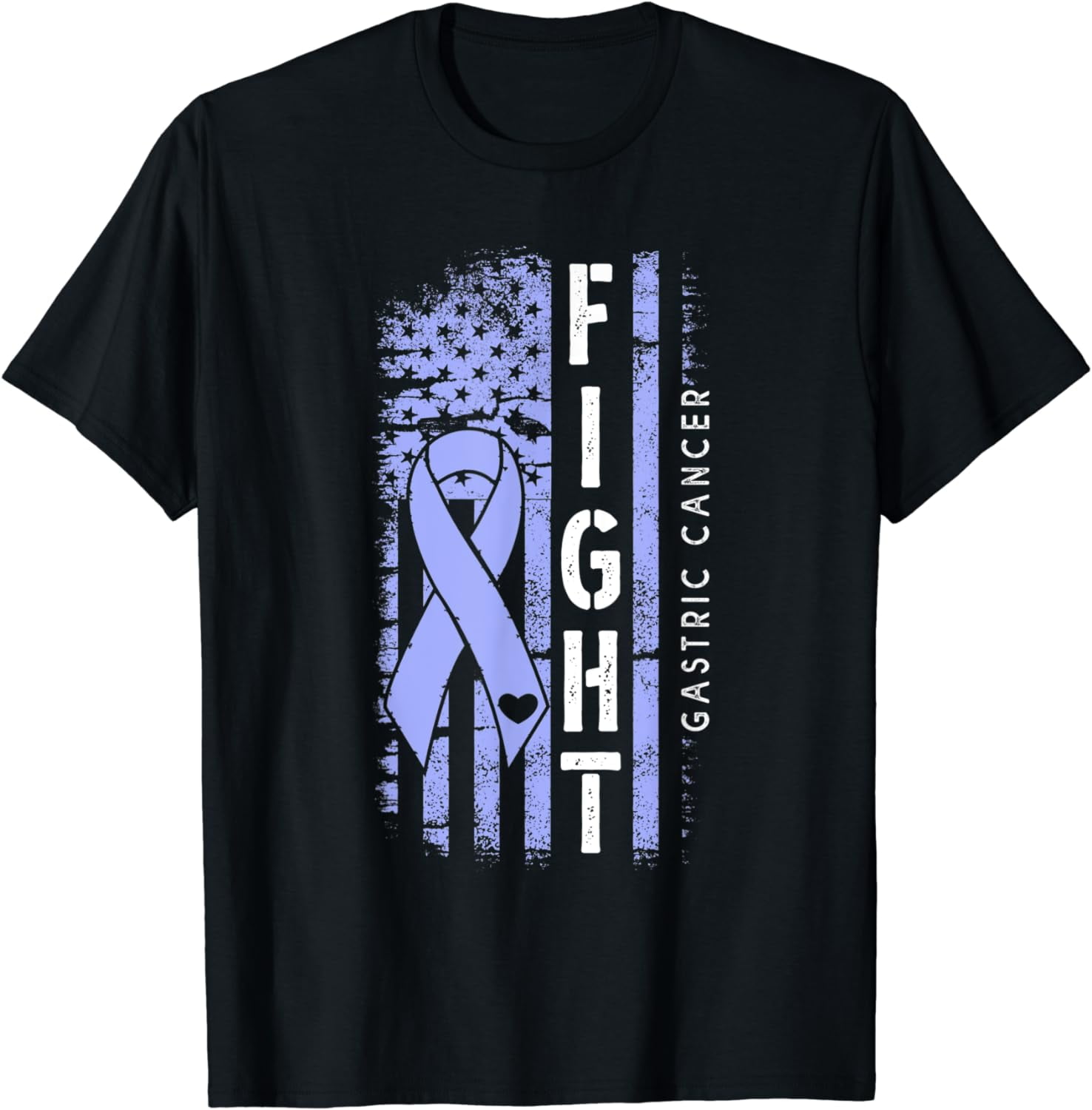 Distressed USA Flag Periwinkle Ribbon Fight Gastric Cancer T-Shirt ...