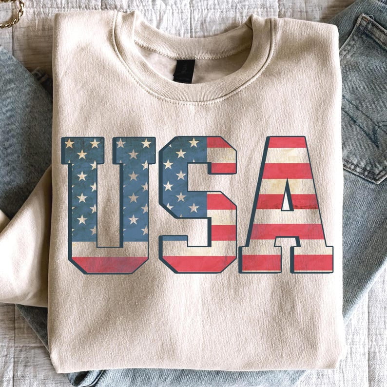 Distressed USA Letters Sweatshirt, Patriotic 4th of July American Flag ...