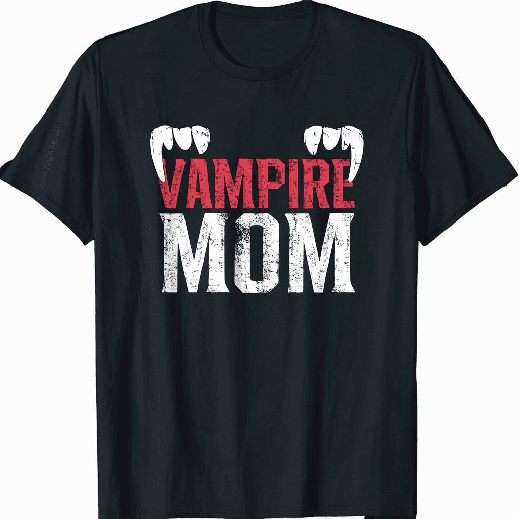 Distressed Vampire Fangs Graphic Gift for Mom Casual Short Sleeve T ...