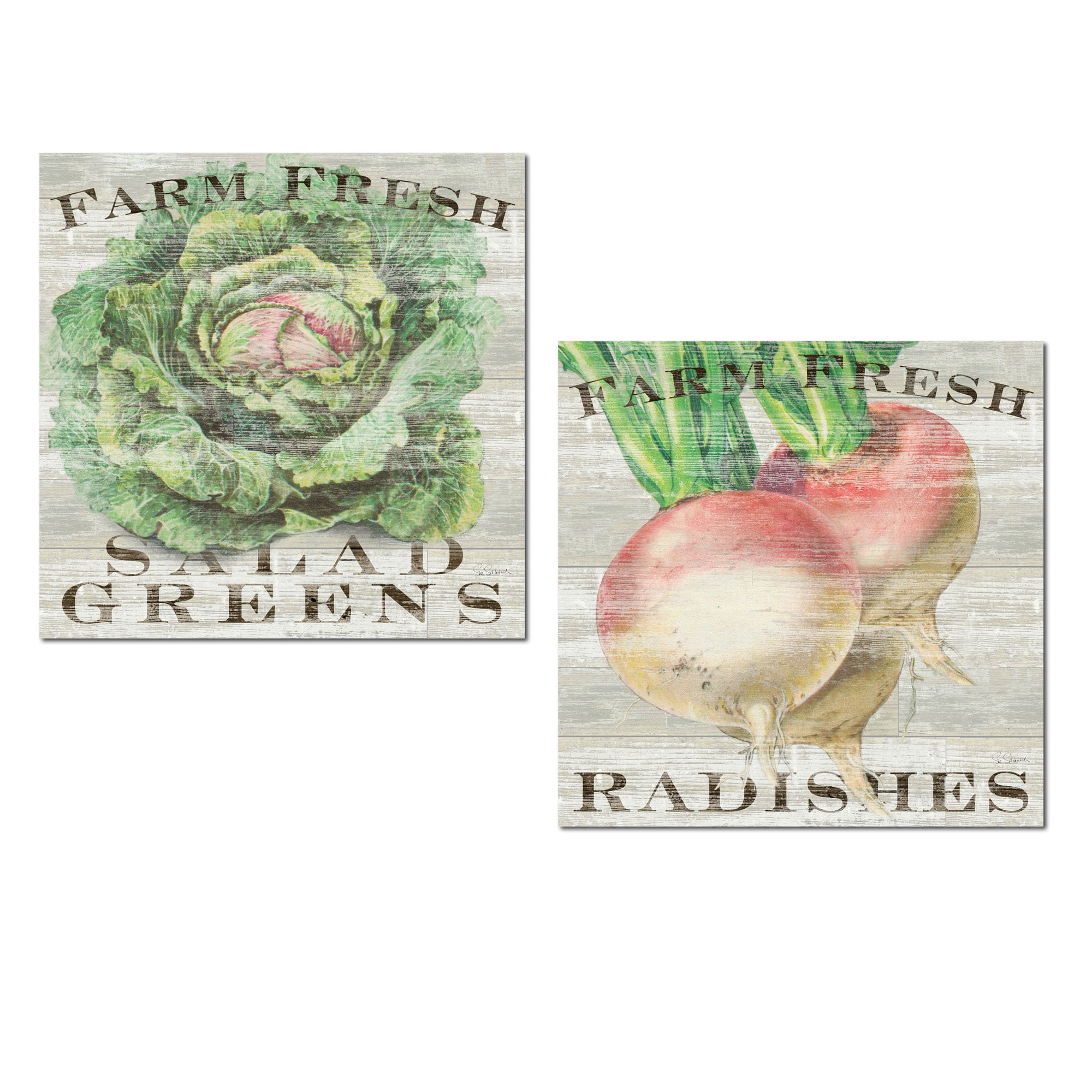 Distressed Vintage Farm Fresh Salad Greens and Radishes Produce Signs ...