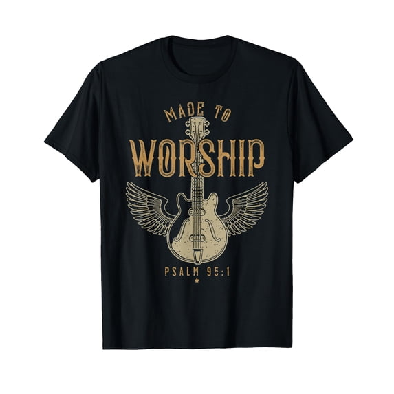 Distressed Vintage Jesus Guitar Wings Psalm 95:1 Bible Verse T-Shirt ...
