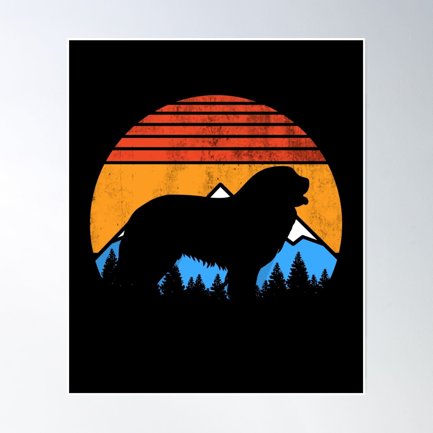 Distressed Vintage Sunset Mountains Bernese Mountain Dog Gift Poster Wall Art, Modern Wall Decor ...