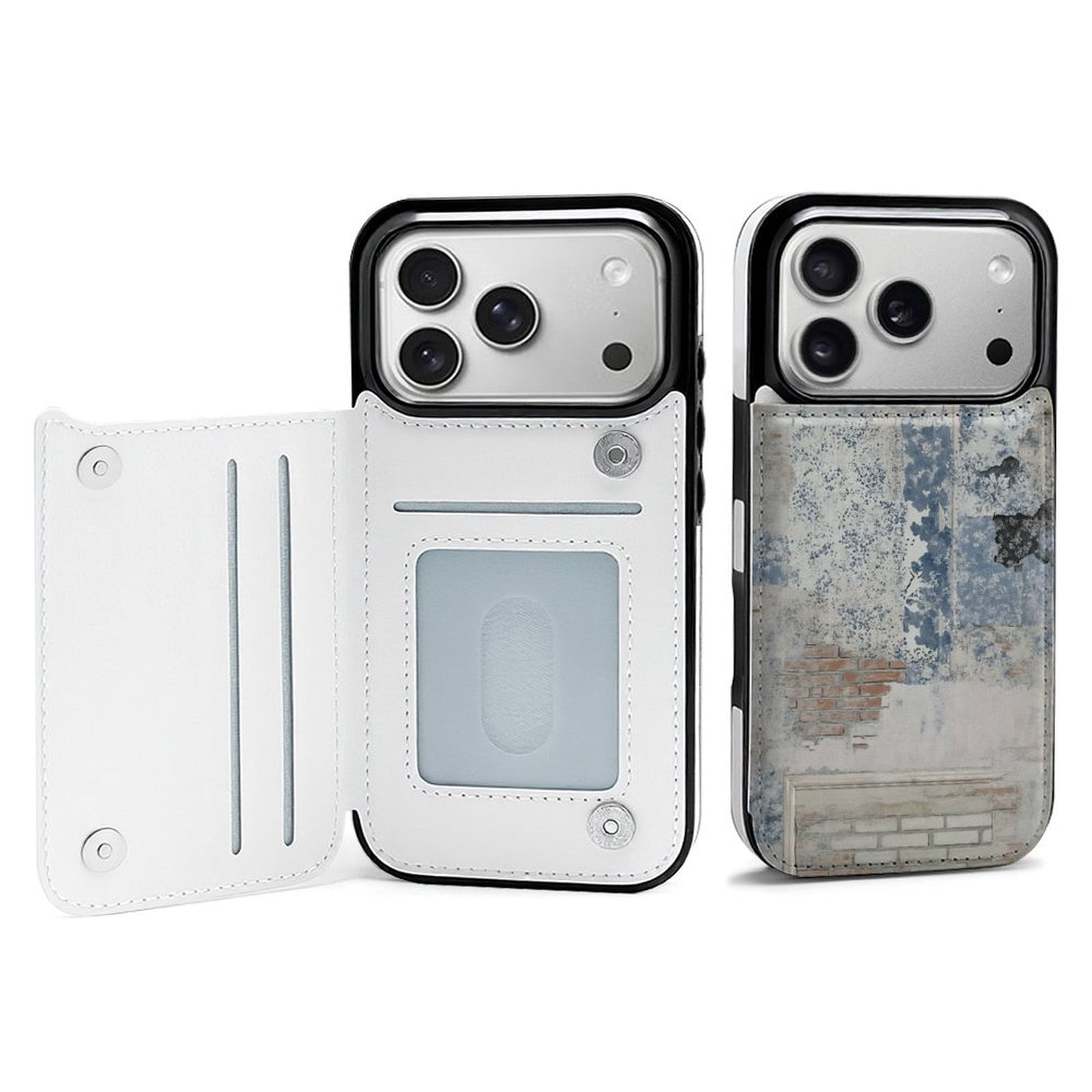 Distressed Wall Brick Blue Design Leather Wallet Case for iPhone13 pro ...