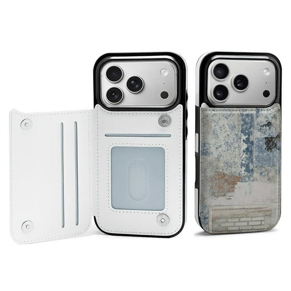 Distressed Wall Brick Blue Design Leather Wallet Case for iPhone13 pro ...