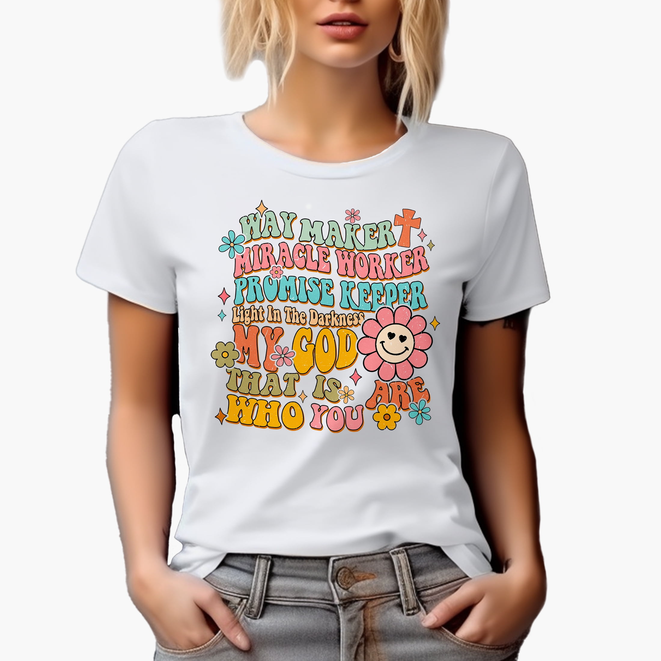 Distressed Way Maker Miracle Worker - Retro Wavy Christian Text Art ...