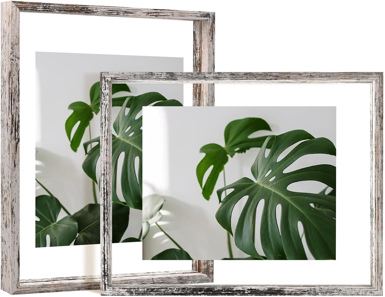 Distressed White 11x14 Floating Frames Set of 2, Double Plexiglass ...