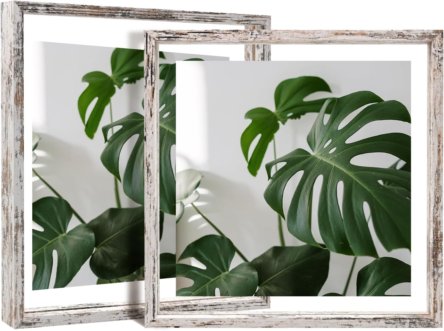Distressed White 12x12 Floating Frames Set of 2, Double Plexiglass ...