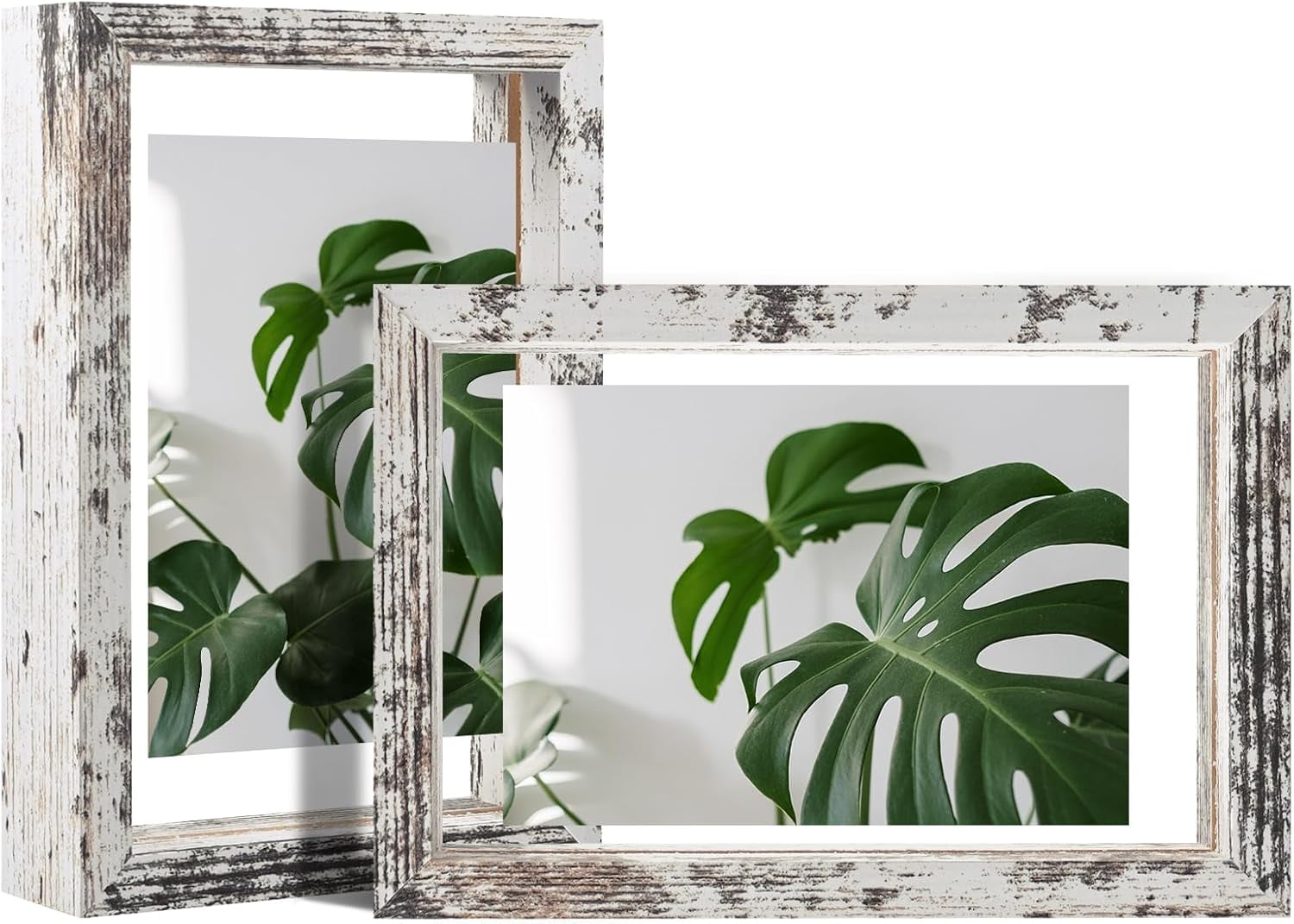 Distressed White 4x6 Floating Frames Set of 2, Double Plexiglass ...