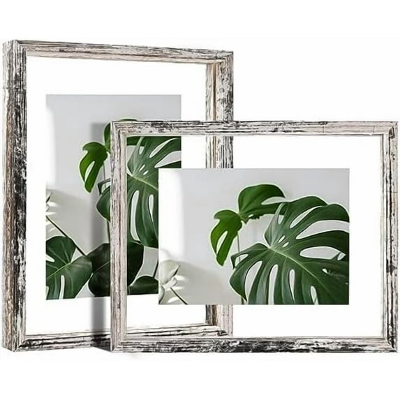 Distressed White 8x10 Floating Frames Set of 2, Double Plexiglass ...