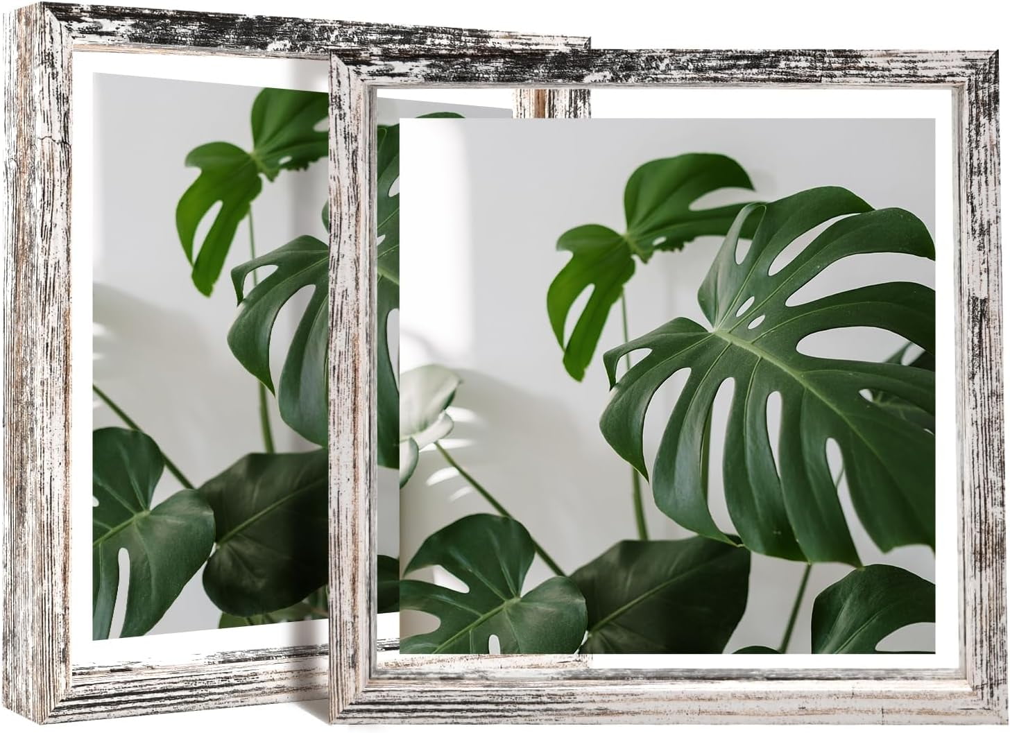 Distressed White 8x8 Floating Frames Set of 2, Double Plexiglass ...